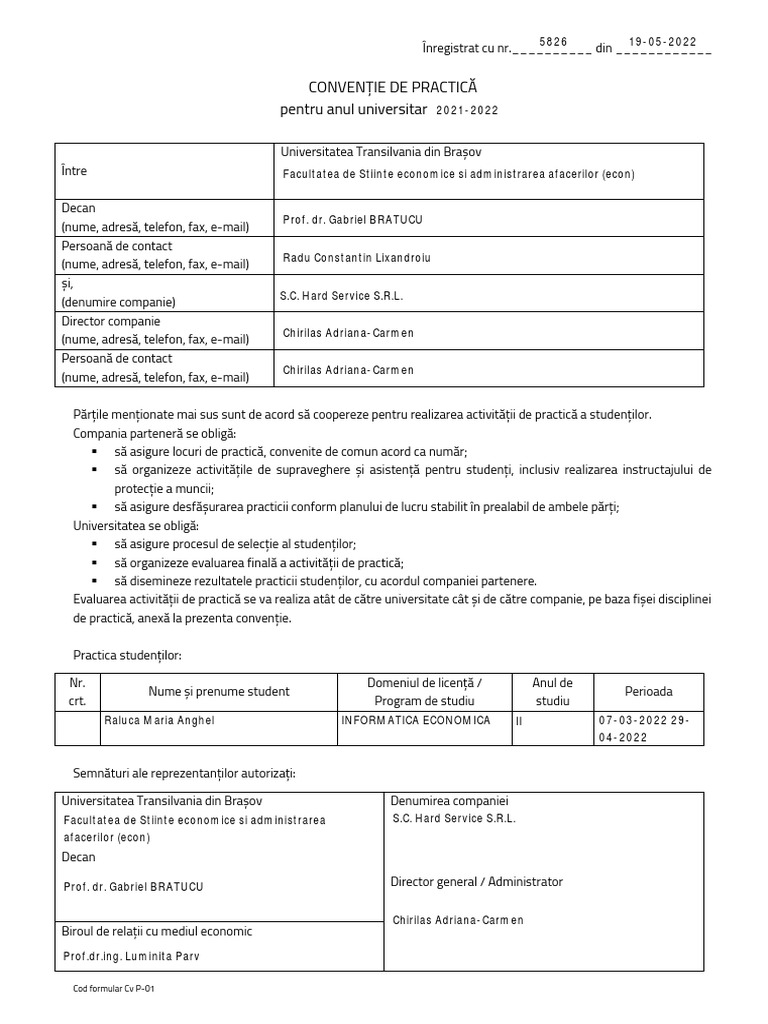 Conventie de Practica | PDF