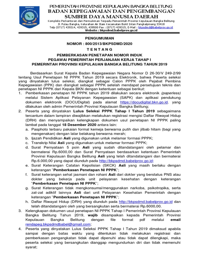 Pemberkasan Penetapan Ni PPPK Tahun 2019 | PDF