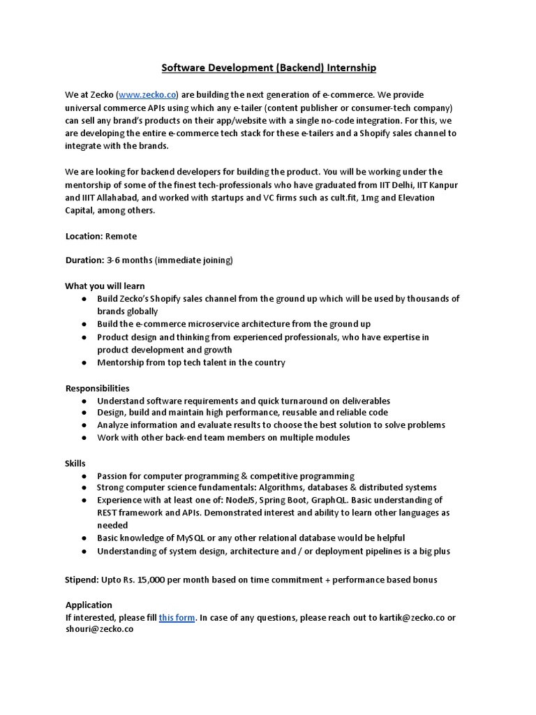 Zecko JD - Software Development Intern - BITS Requirements | PDF | Computers
