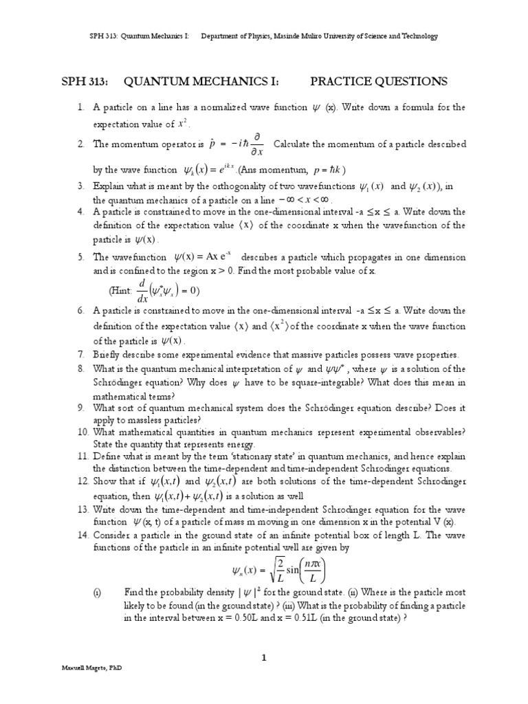 Chapter - 10 Quantum Mechanics I Practice Questions-1 | PDF | Wave ...