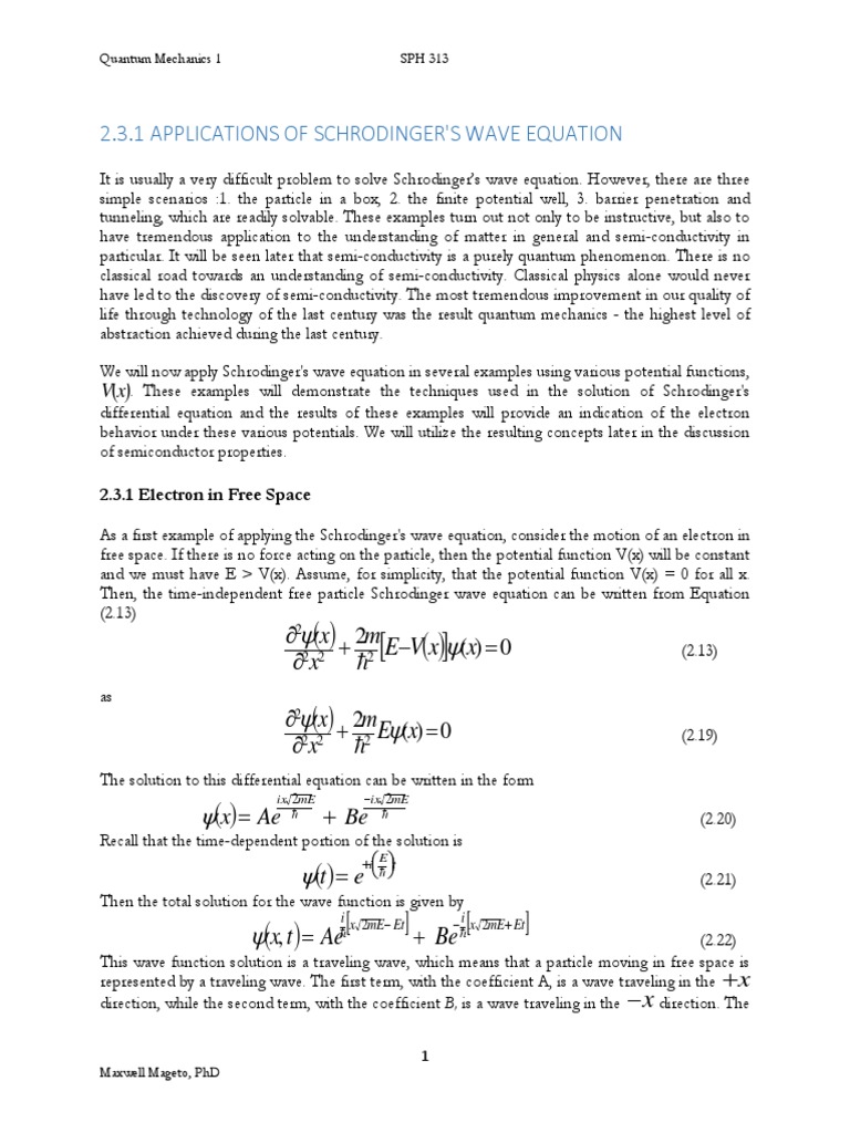 Chapter - 4 The Applications of Schrodinger Equation | PDF ...