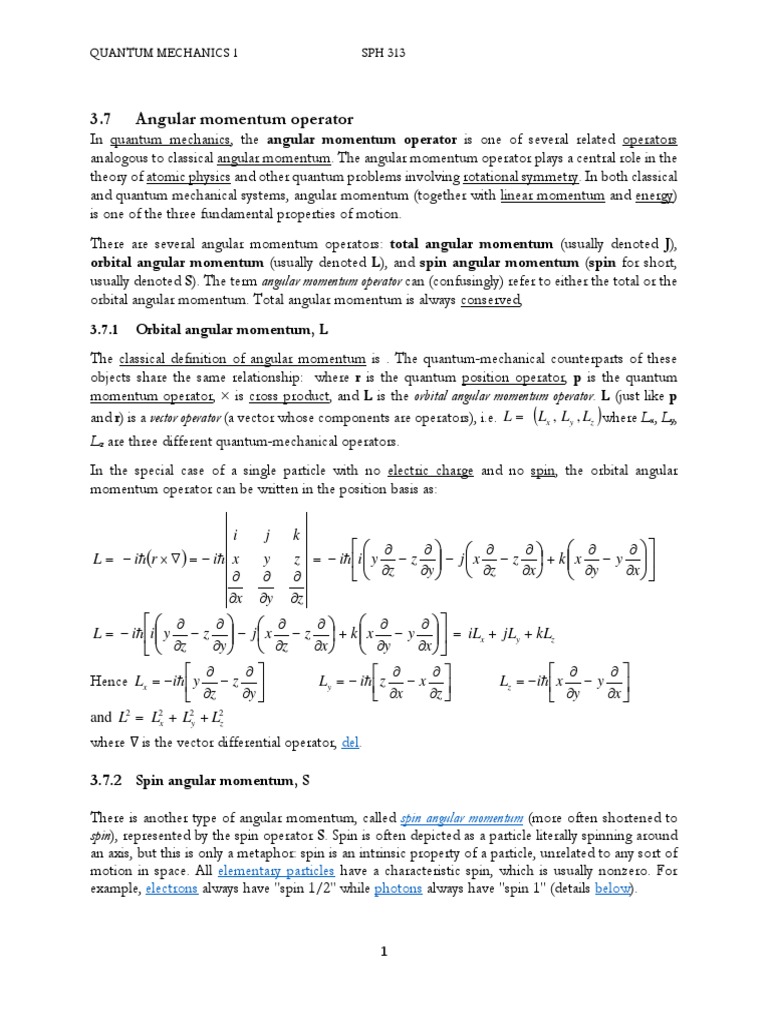 Chapter - 9 Angular Momentum Operators | PDF | Spin (Physics) | Angular ...