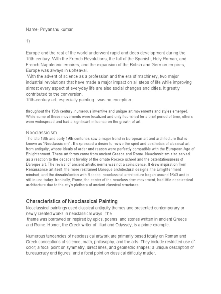 Neoclassicism: Characteristics of Neoclassical Painting | PDF | Realism ...