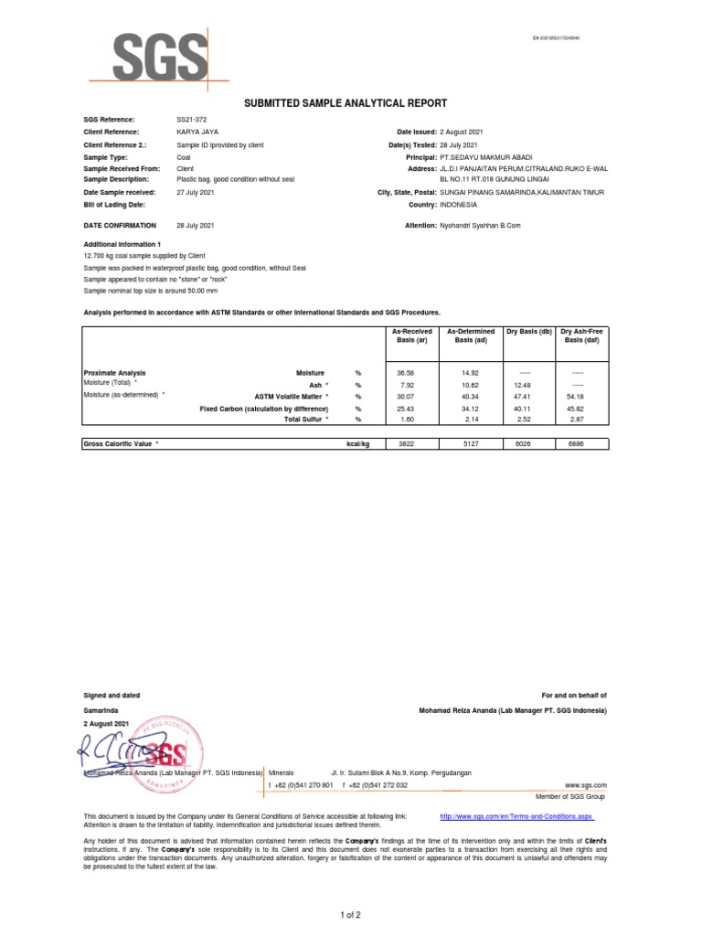 Submitted Sample Analytical Report | PDF