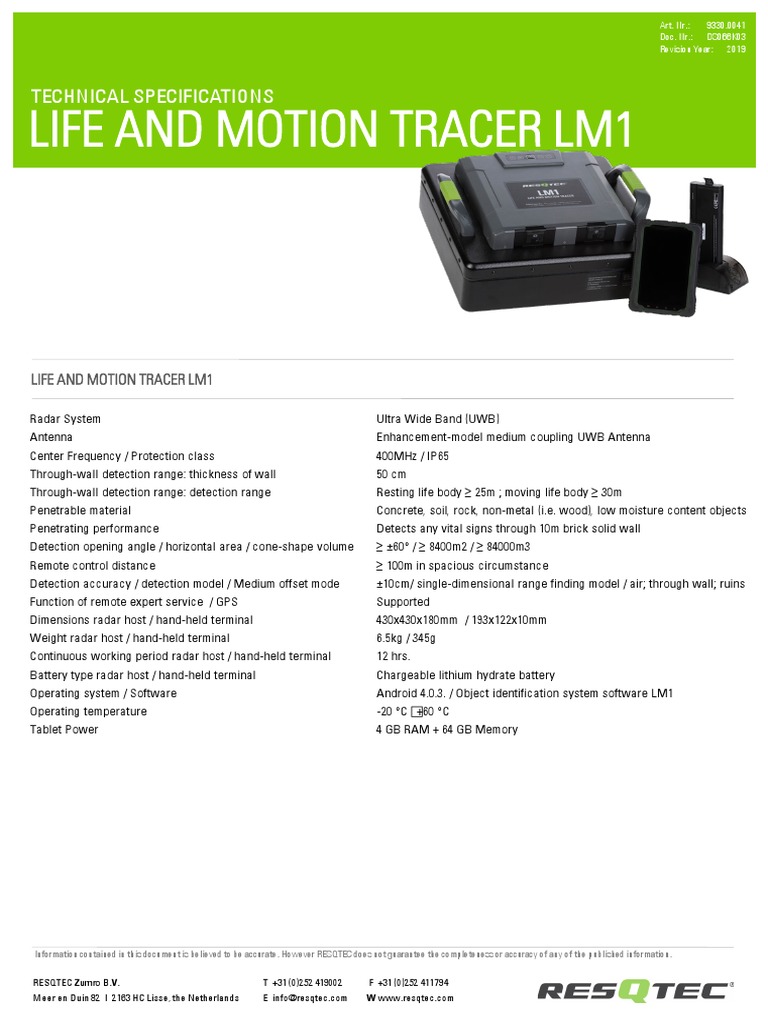 Life and Motion Tracer Lm1: Technical Specifications | PDF | Radar ...