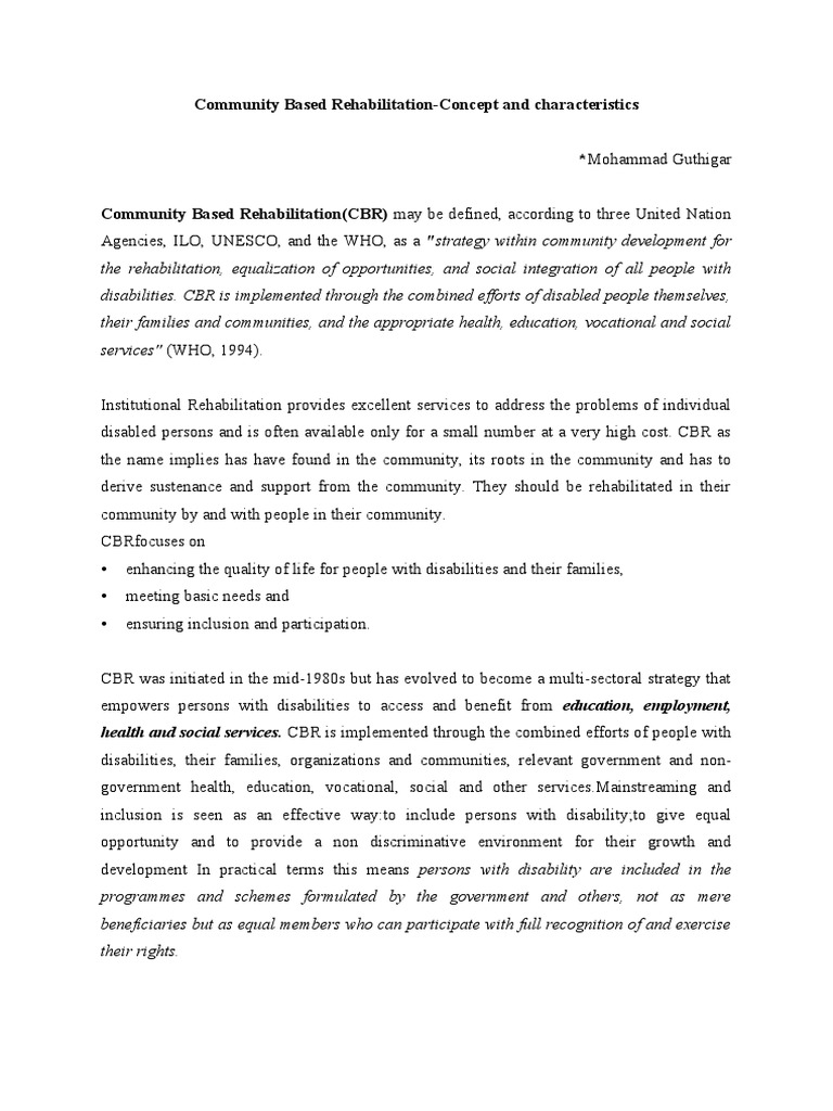 Community Based Rehabilitation Overview | PDF | Disability | Inclusion ...