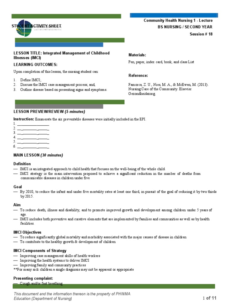 IMCI - Integrated Management of Childhood Illnesses | PDF | Pneumonia ...