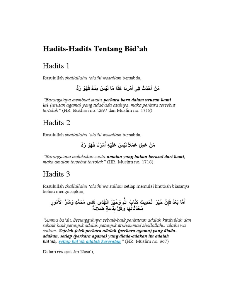 Hadits-Hadits Tentang Bid'ah | PDF