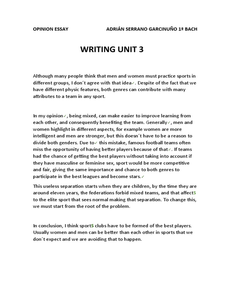 Writing Unit 3: Opinion Essay Adrián Serrano Garcinuño 1º Bach | PDF