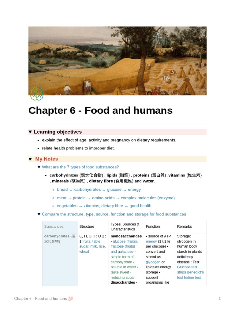 Chapter 6 - Food and Humans: Learning Objectives | PDF | Glucose ...