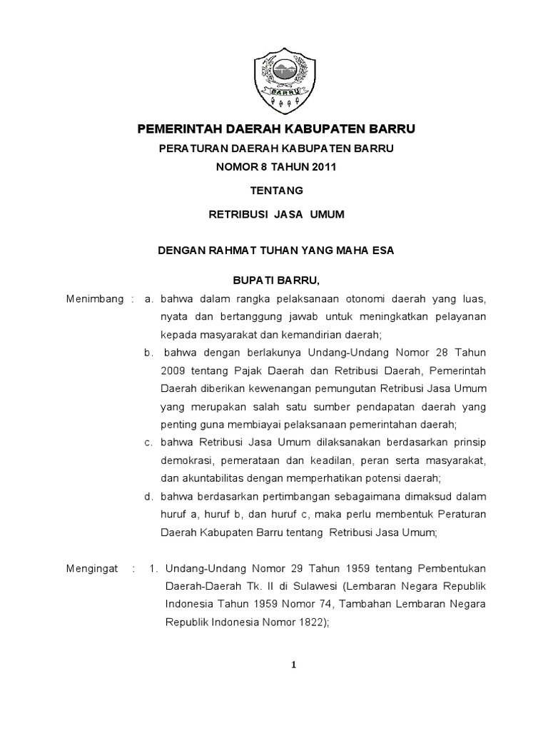 8 PERDA Retribusi Jasa Umum | PDF