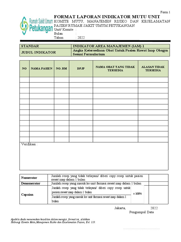 Ep 3 Form Laporan Indikator Mutu Prioritas | PDF
