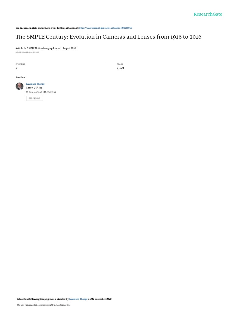 The SMPTE Century: Evolution in Cameras and Lenses From 1916 To 2016 ...