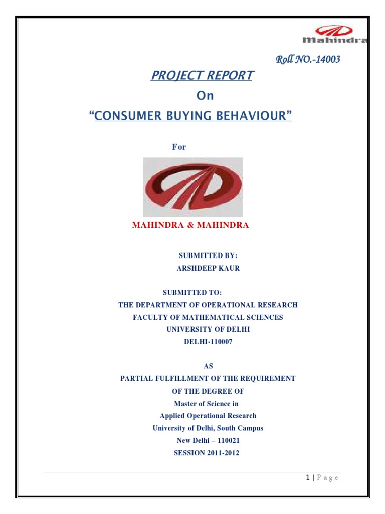 Mahindra Project Report | PDF | Conceptual Model | Marketing