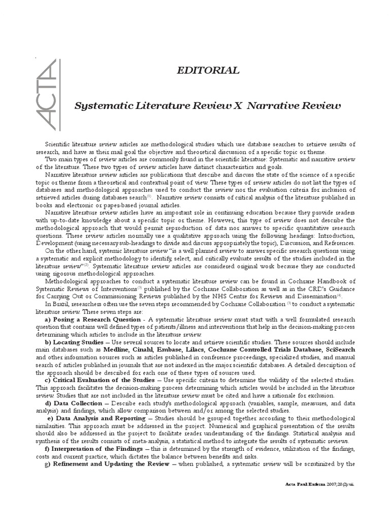 Systematic Literature Review X Narrative Review | PDF