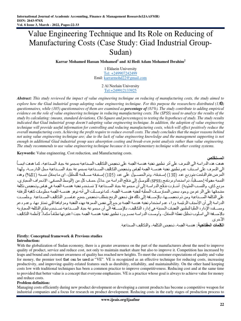 Value Engineering Technique and Its Role On Reducing of Manufacturing ...