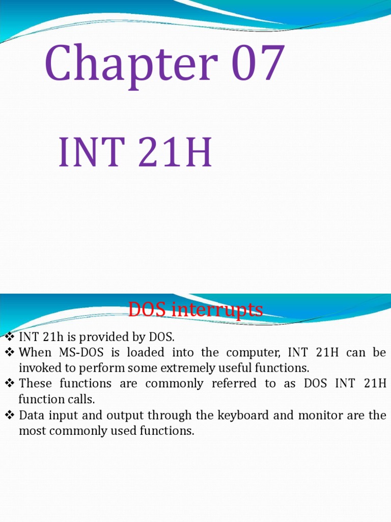 Chapter 7 INT 21H | PDF | Parameter (Computer Programming) | Subroutine