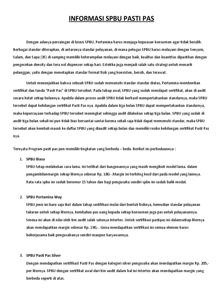 Informasi Spbu Pasti Pas | PDF