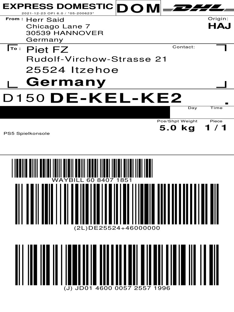 DHL-Express-Paketmarke F4F6AQFNF5GE 1 Piet FZ | PDF