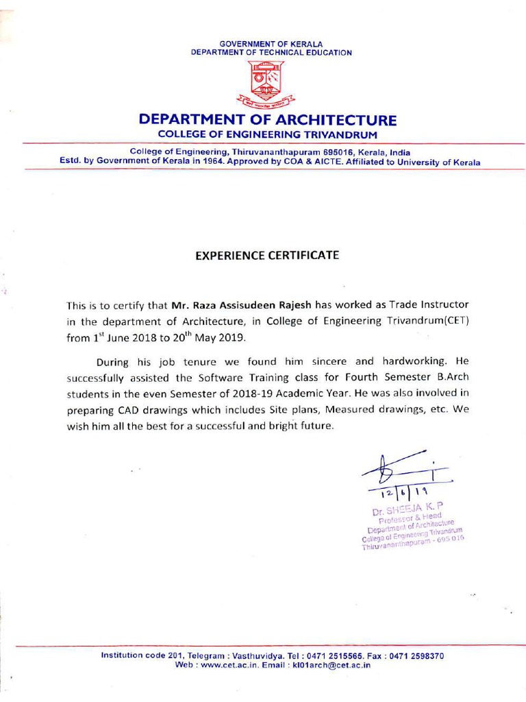 CET Experience Certificate | PDF