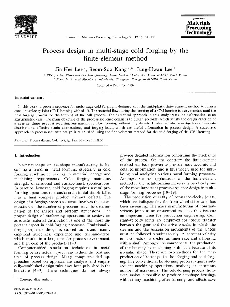 1996 - Process Design in Multi-Stage Cold Forging by The Finite Element Method | PDF | Extrusion ...