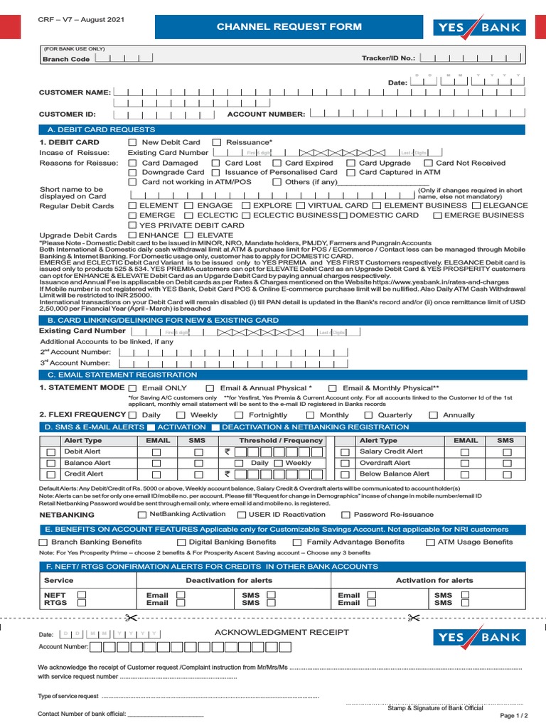 Channel Request Form: Tracker/ID No.: Branch Code | PDF | Debit Card ...