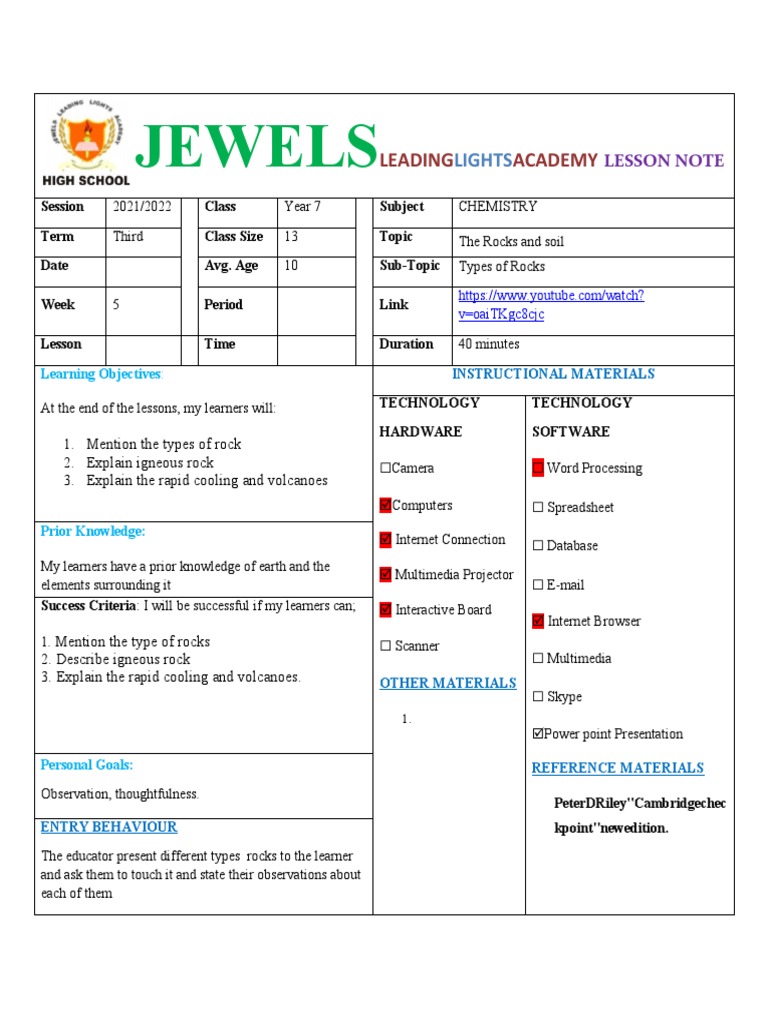 Year 7 Lesson Plan WK 5 | PDF | Rock (Geology) | Igneous Rock