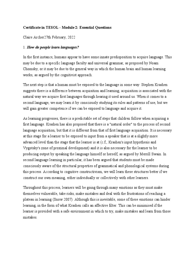 Archer - Module 2 - Essential Questions | PDF | Learning Styles | Learning