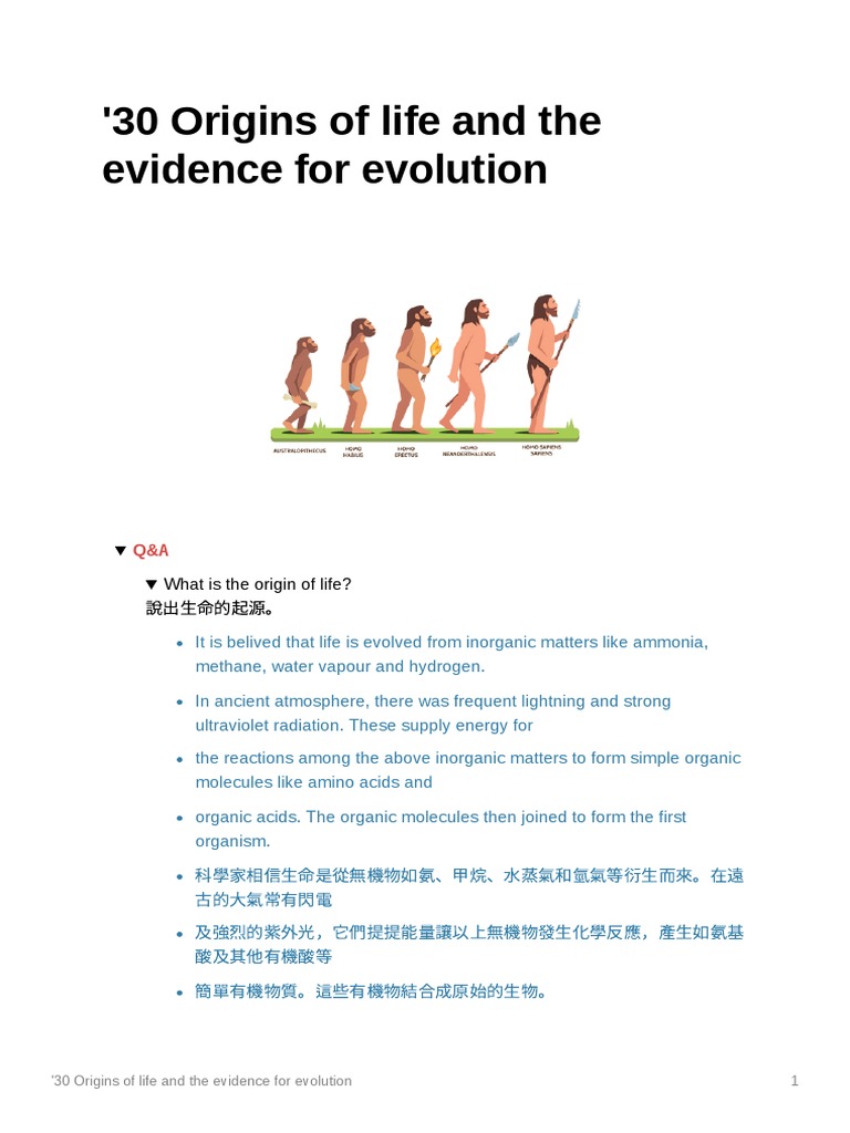 Bioa4 30 Origins Of Life And The Evidence For Evolution Pdf