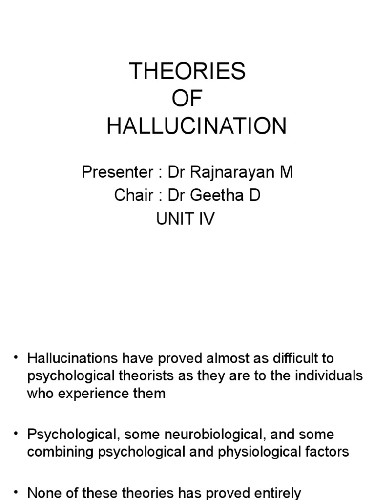 Theories OF Hallucination: Presenter: DR Rajnarayan M Chair: DR Geetha D Unit Iv | PDF ...