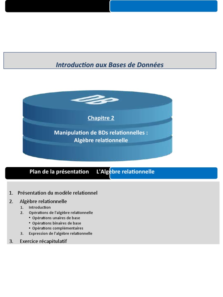 Chapitre 2-BD-Algèbre Relationnelle | PDF | Modèle relationnel | Base de données relationnelle