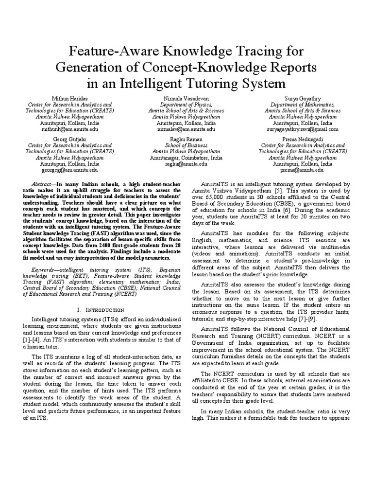 Feature-Aware Knowledge Tracing For Generation of Concept-Knowledge ...