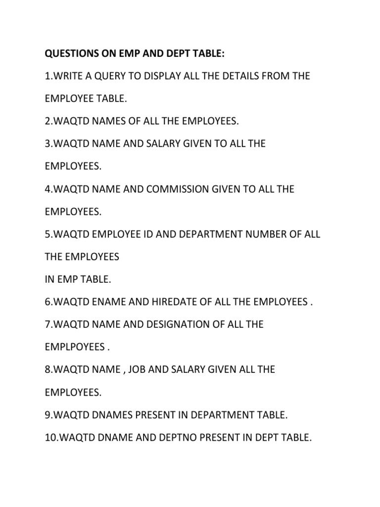 Questions On Emp and Dept Table | PDF