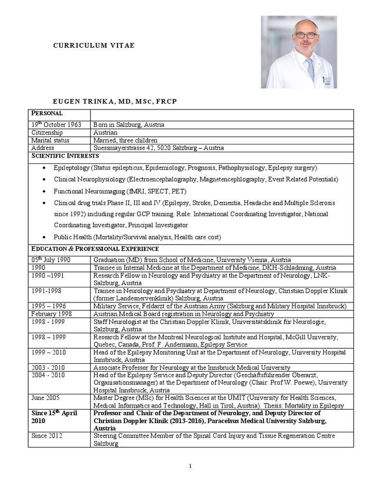 Curriculum Vitae: C Ersonal | PDF | Neurology | Clinical Medicine