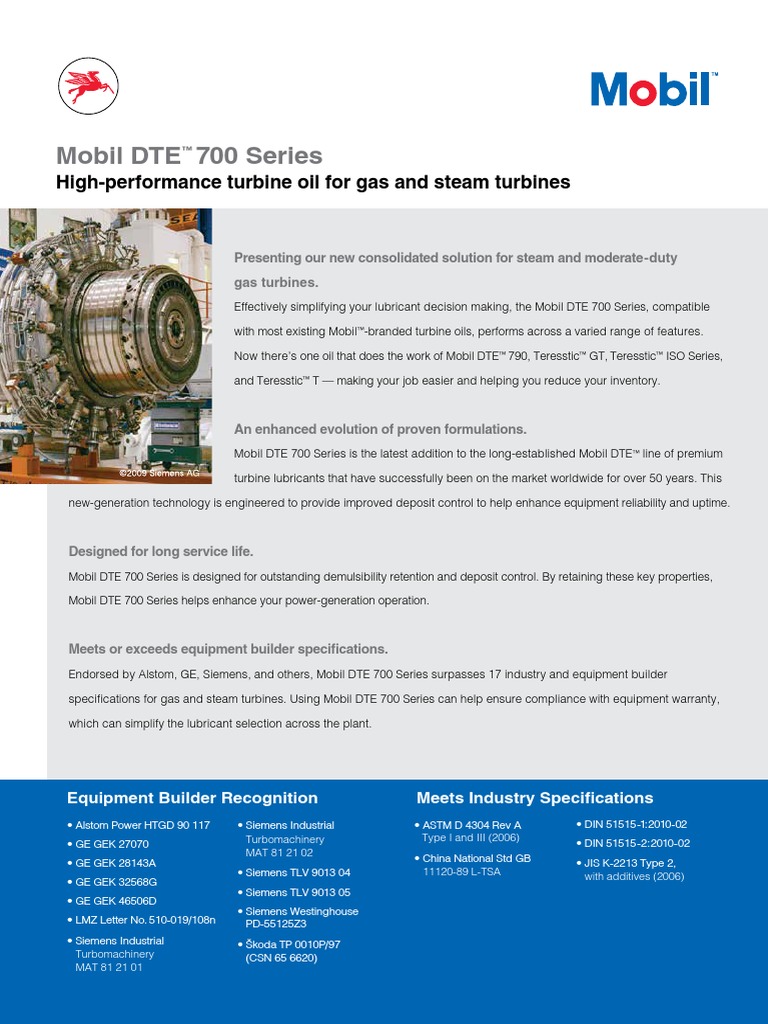 Mobil DTE 700 Series: High-Performance Turbine Oil For Gas and Steam ...