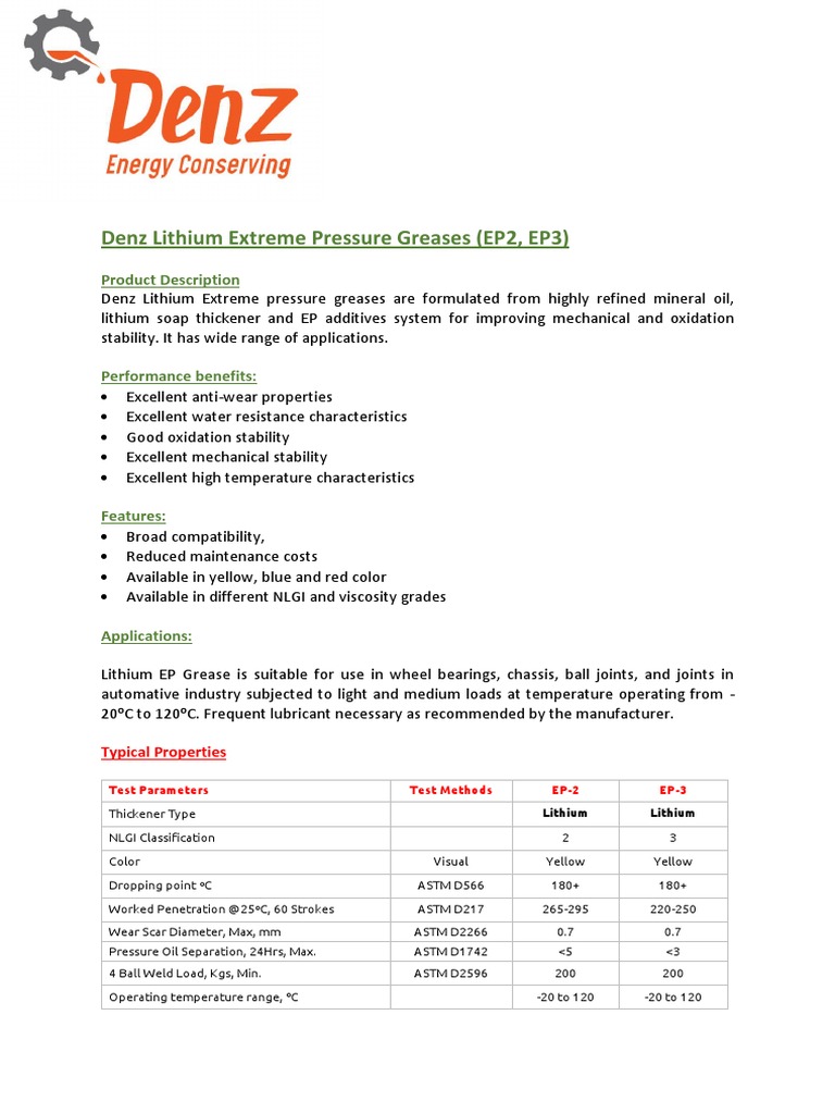 Denz Lithium Greases EP2, EP3 TDS | PDF