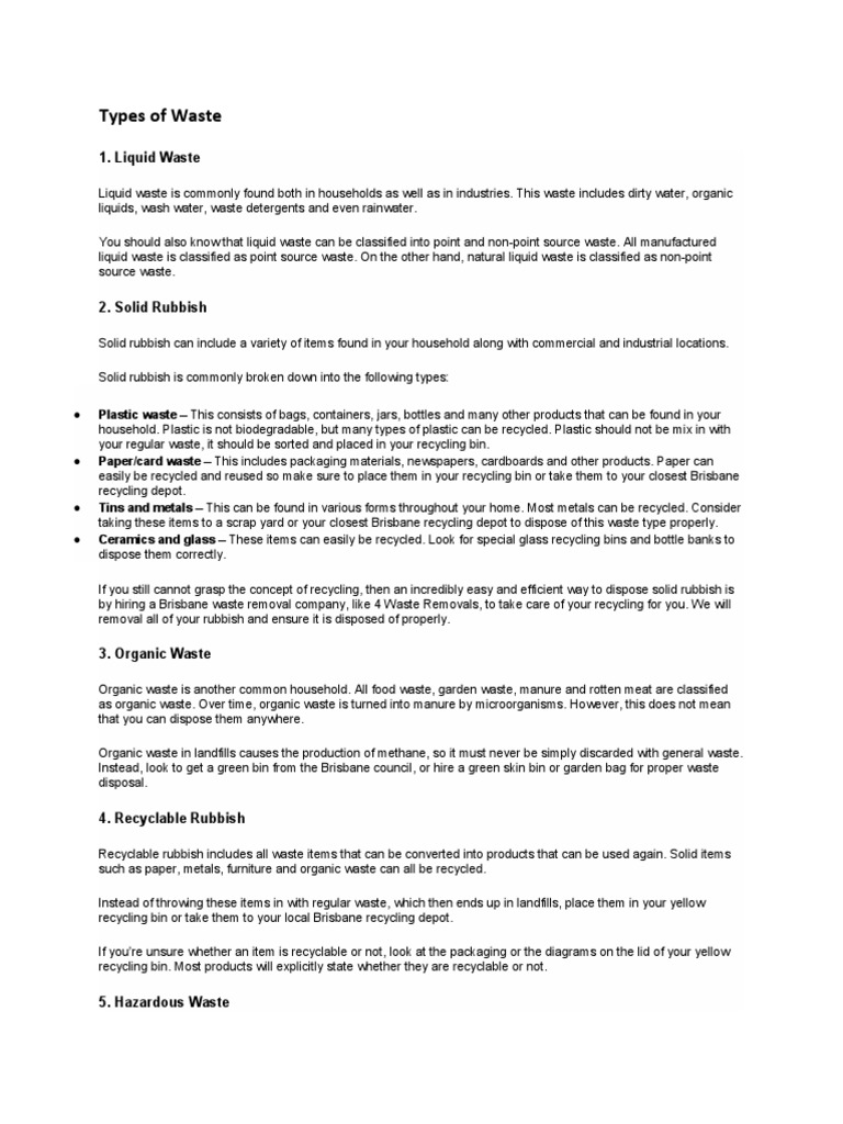 Types of Waste | PDF | Recycling | Waste