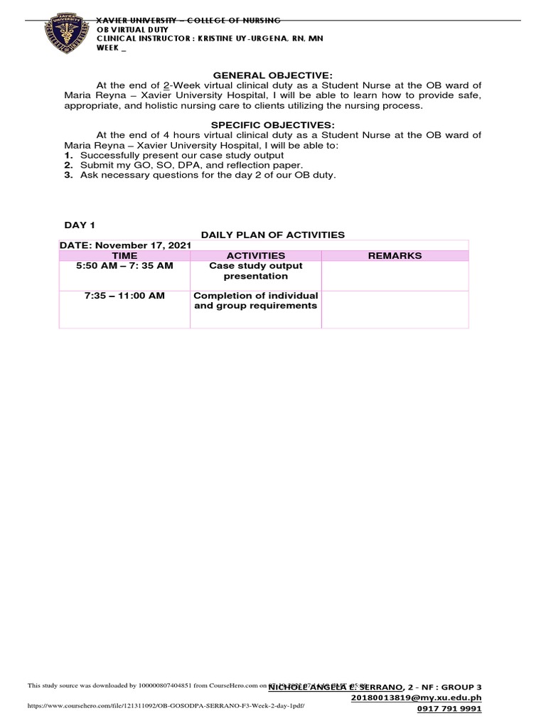 OB Virtual Duty Case Study Overview | PDF | Nursing | Health Care