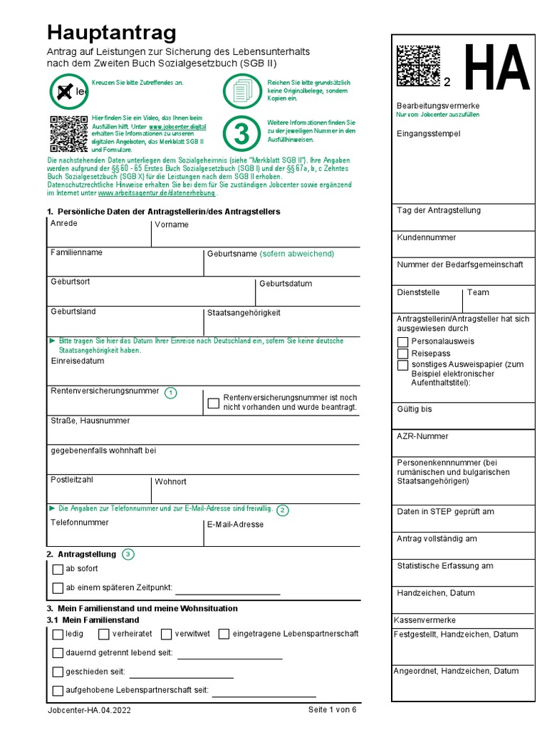 Hauptantrag: Antrag Auf Leistungen Zur Sicherung Des Lebensunterhalts ...