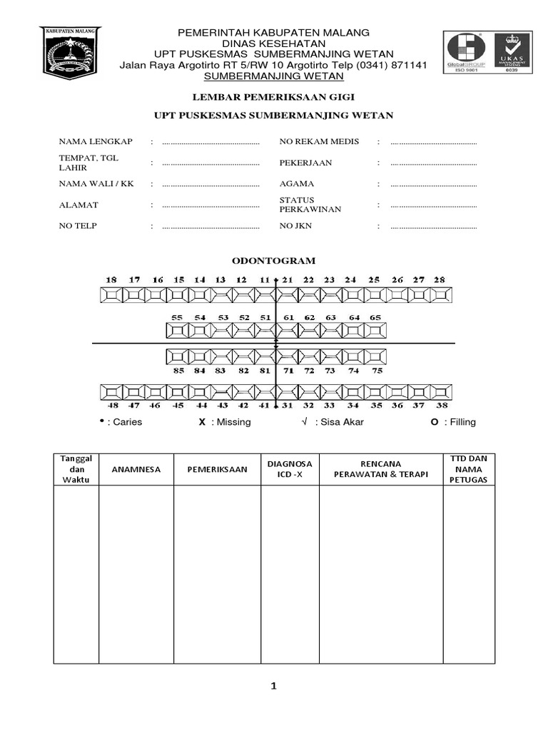Lembar Odontogram Gigi | PDF