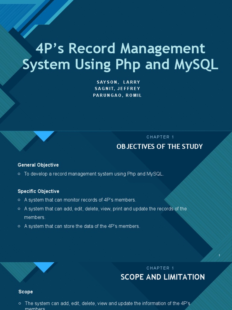 4Ps Record Management System Using PHP and MySQL | PDF | Databases | My Sql 4Ps Record Management System Using PHP and MySQL | PDF | Databases | My Sql