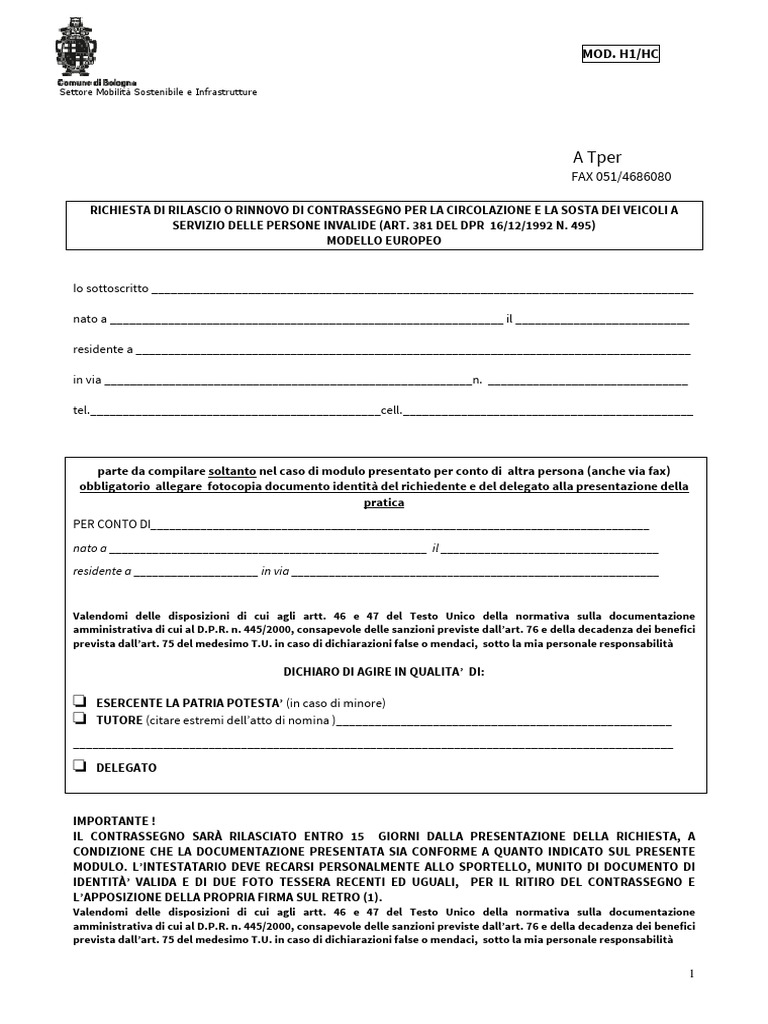 Modulo Richiesta Contrassegno | PDF