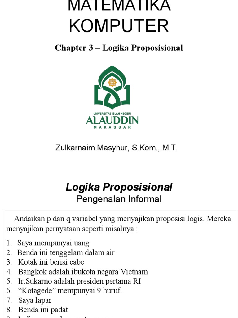 Matematika Komputer - Ch3 - Logika Proposisional | PDF | Sains & Matematika
