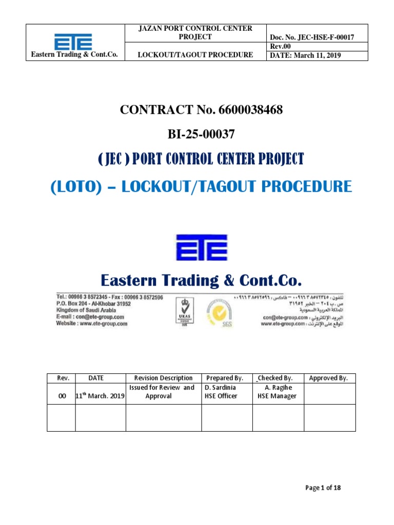 LOTO Procedure #1 | PDF | Safety | Manufactured Goods