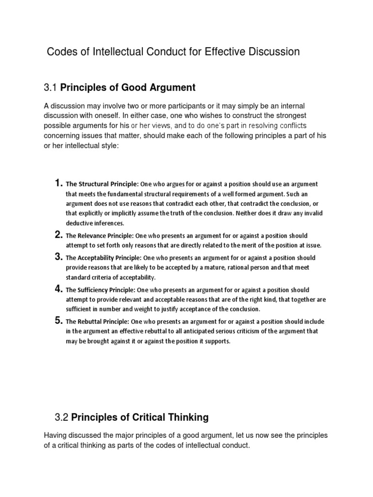 Codes of Intellectual Conduct For Effective Discussion: 3.1 Principles of Good Argument | PDF ...