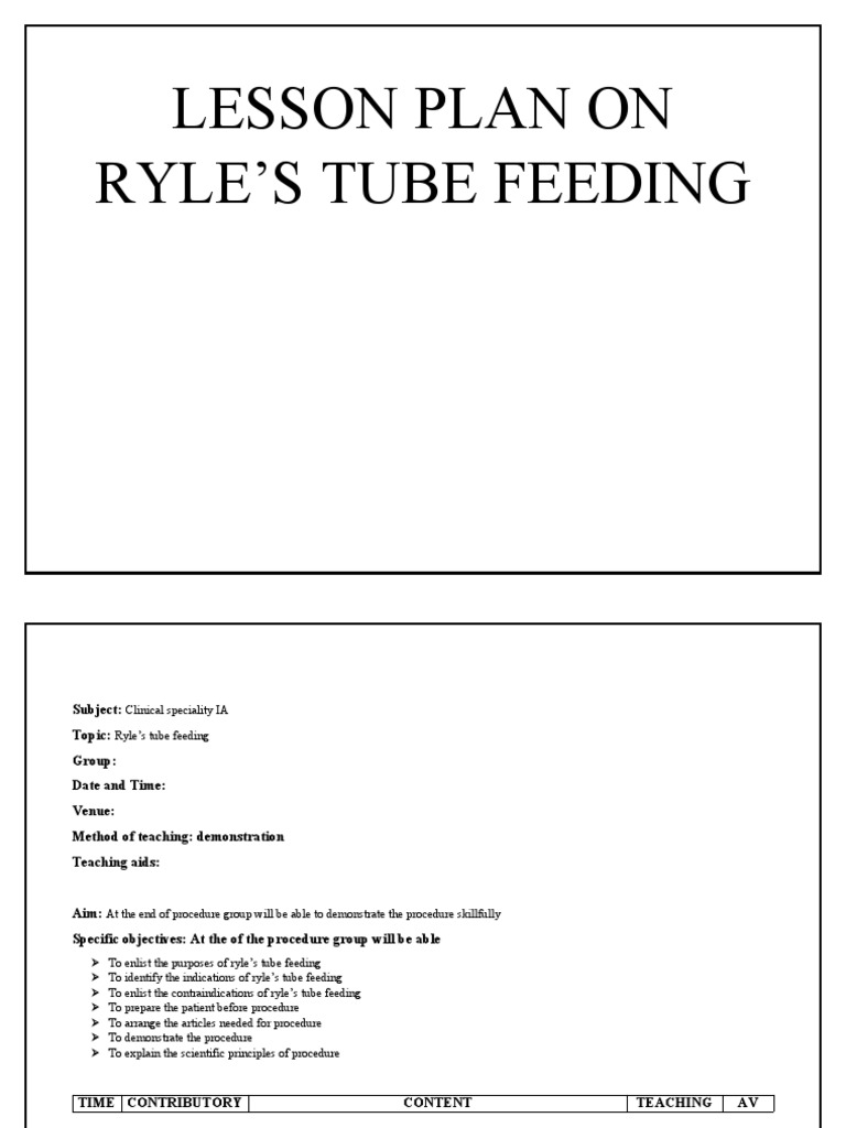 Lesson Plan On Ryle'S Tube Feeding | PDF | Clinical Medicine | Stomach