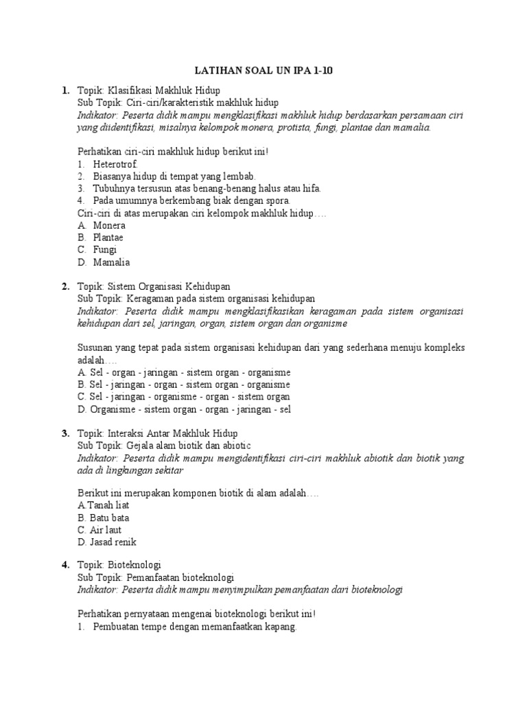 LATIHAN SOAL UN IPA Part 1 | PDF