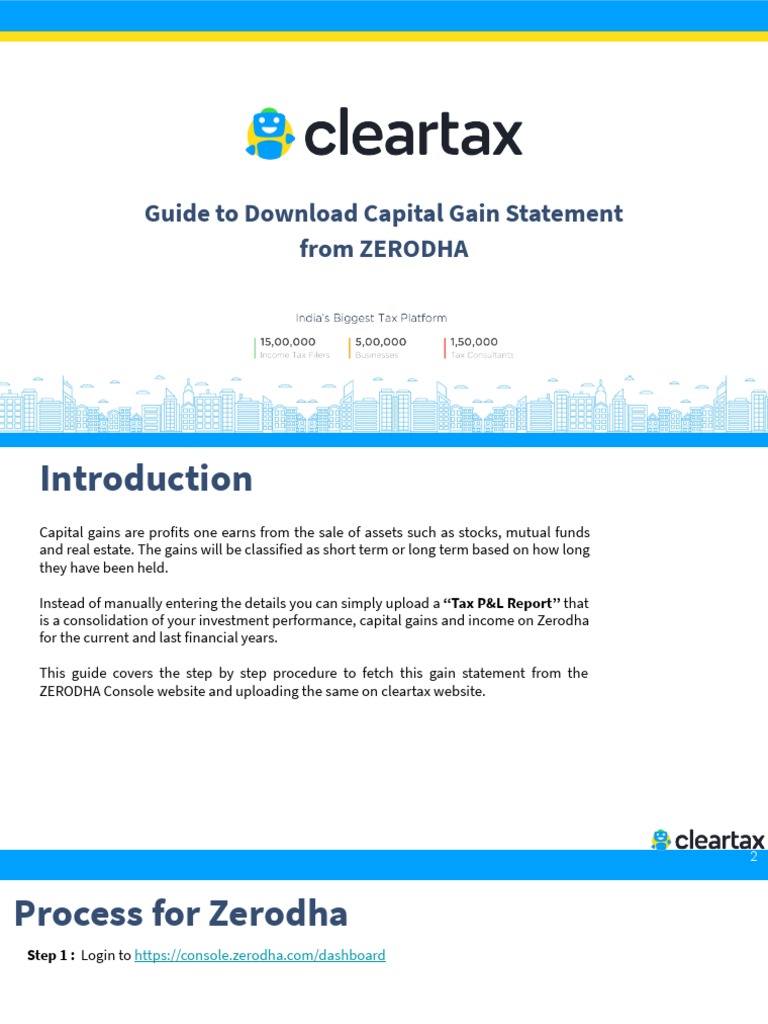 Guide To Download Capital Gain Statement From ZERODHA | PDF