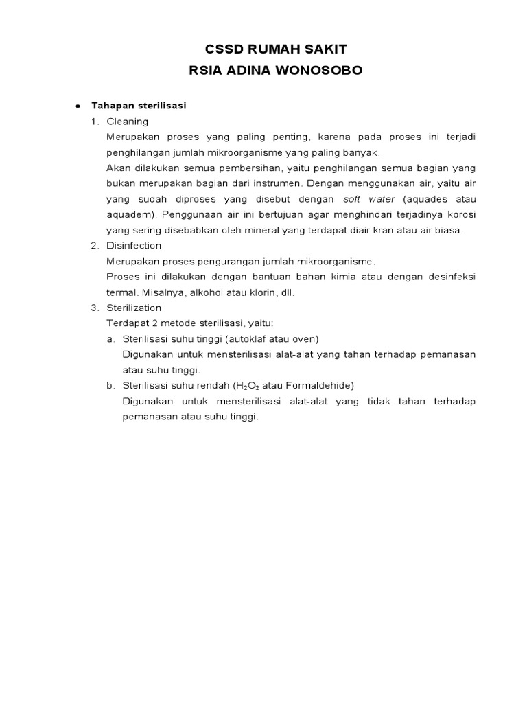 CSSD Rumah Sakit | PDF