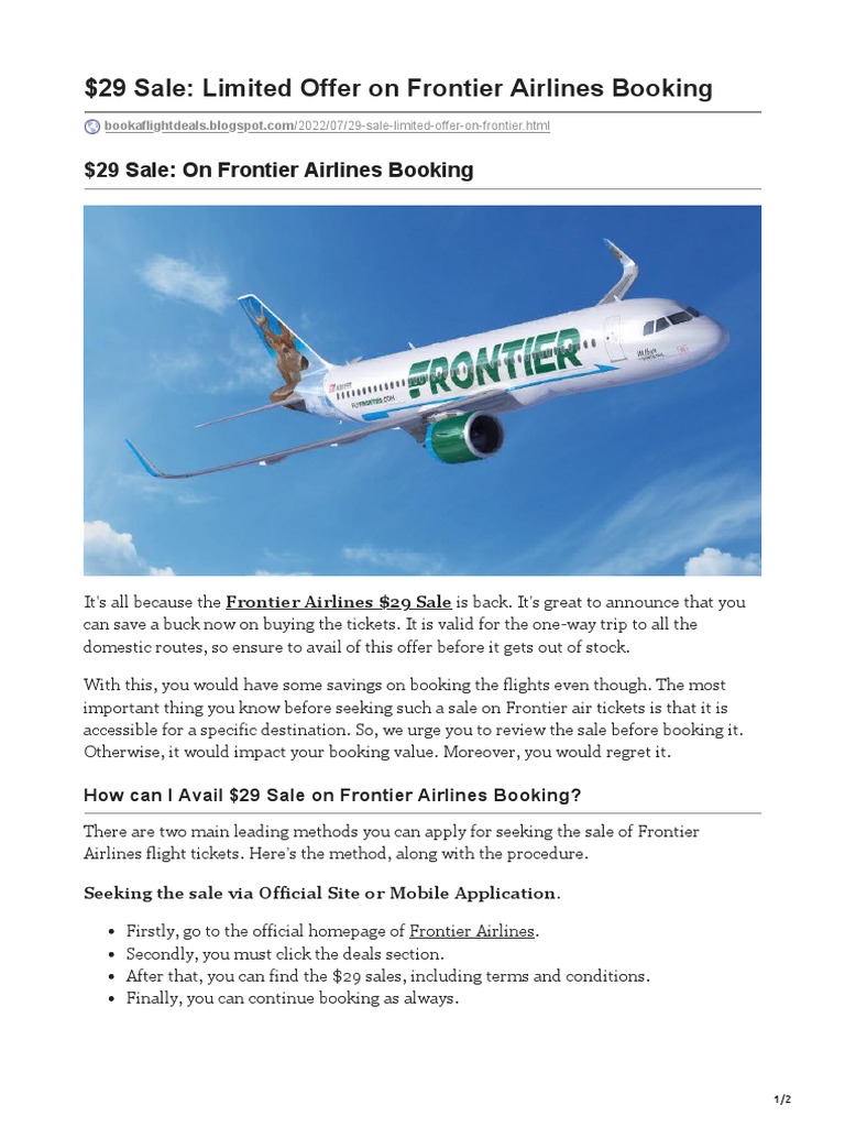 29 Sale Limited Offer On Frontier Airlines Booking | PDF | Telephone ...